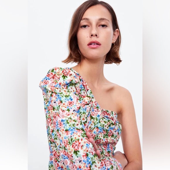 Zara | Tops | Zara Floral One Shoulder Top | Poshmark